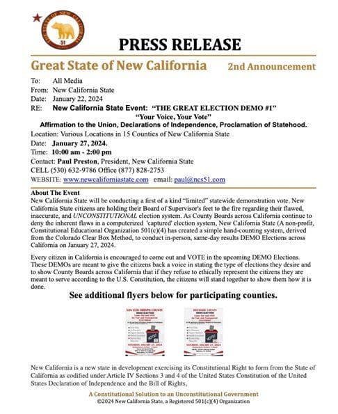 VOTE TODAY: The State of New California Holding “Demo” Elections Using ...