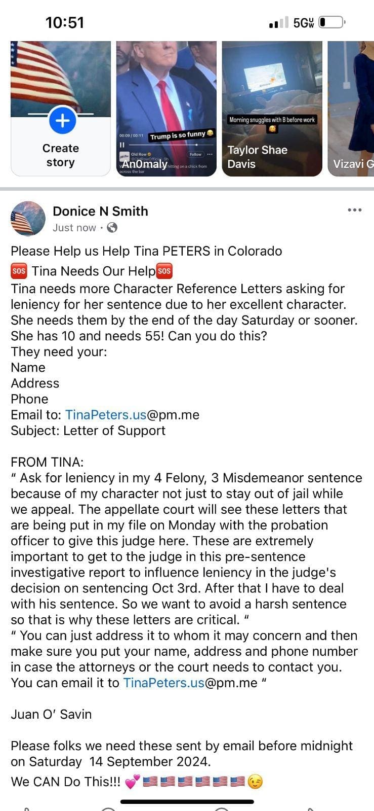 Help TINA PETERS Today - Send Character Reference Letter on Her Behalf ...