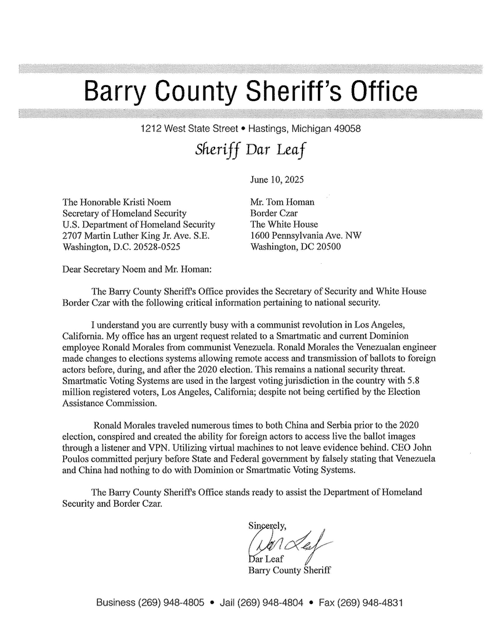 Sheriff Dar Leaf Sends Letter to Homeland Security Warning of Foreign ...