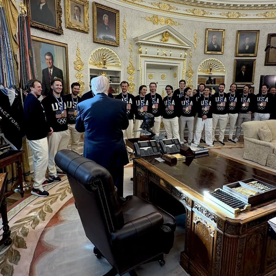 President Trump Hosts the US Men's Gold Medal Hockey Team in the Oval ...